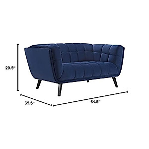 Modway Bestow Upholstered Velvet Button-Tufted Loveseat in Navy