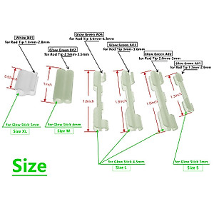 Fishing Glow Stick Clips Fishing Tube Connectors Rod Tip Glow Fluorescent Sticks Clip Holder for Rod Top Glow Stick Fixed (S (for Glow Stick 3mm), Glow Green A01 (for Rod Tip 1.2mm-2.6mm))