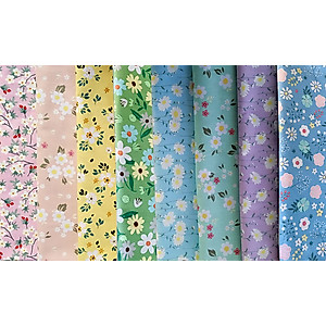 18" x 22" Fat Quarters Quilting Cotton Fabric Bundles for Sewing, 8 PCS Flowers