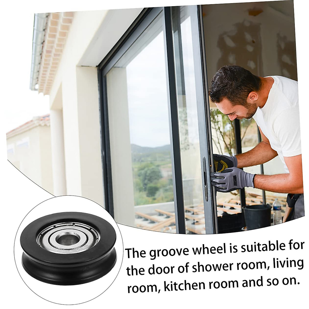 HOMSFOU 4pcs Roller Sliding Door Roller Guide Pulley Roller Door Wheel Heavy Duty castors U Type Wheel for Doors Track Window Pulley Roller Groove Wheel Pulley Track Guide Bearing