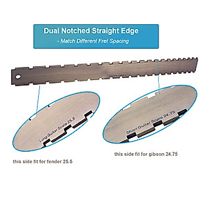 Notched Guitar Neck Straight Edge, Dual-scale Guitar Repair Tool for Scale Length 24.75in and 25.5in, Aluminium Guitar Fretboard Leveling Kit,Guitar Maintenance Tool for Luthiers, Bronze
