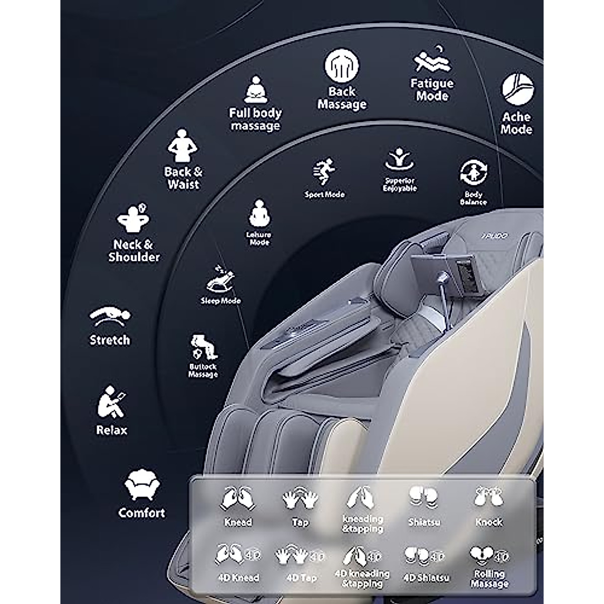 PUDO 2023 4D Massage Chair Full Body | Zero Gravity Shiatsu Massage Chairs Recliner with AI Voice with Heated SL Track Bluetooth Speaker Airbag Yoga Stretch, Foot Roller Auto Legrest (Beige)