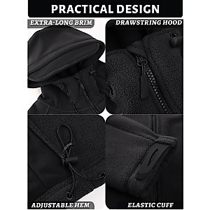 TACVASEN Hoodie for Men Tactical Jacket Fleece Lined Zip Up Hooded Jackets Thick Fuzzy Coat Winter Hoodie Black S