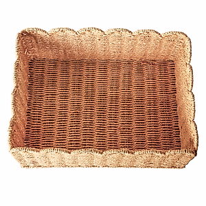 Scalloped Edge Basket, Wicker Storage Baskets, Hand Woven Baskets for Shelves,Natural Baskets for Organizing (M-14" L x 10.5" W x 6" H)