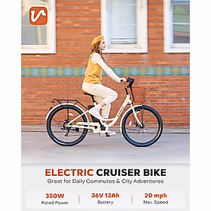 Viribus Electric Bike for Adults, 700W Peak E Bikes for Women with Aluminum Frame, Basket, Rack & 36V 13AH Battery, 7 Speed City Commuter Step Through Electric Bicycle for Ladies Seniors 26 inch Beige
