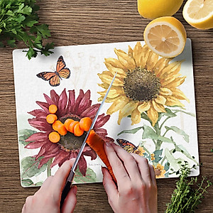 CounterArt Sunflower Splendor 3mm Heat Tolerant Tempered Glass Cutting Board 10” x 8” Manufactured in the USA Dishwasher Safe