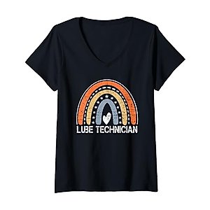 Funny Job Title Worker Vintage Rainbow Lube Technician V-Neck T-Shirt
