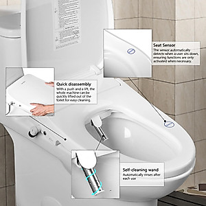 Bidet Seats, DeerValley DV-1S0018A Electronic Bidet Toilet Seat, Smart Toilet Seat with Sensor Seat Heating, Warm Air Dryer, Nightlight, Multiple Wash Methods, Self-Cleaning Nozzle, White