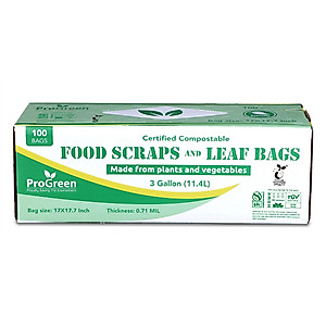 ProGreen Compostable Trash Bags 3 Gallon, Extra Thick 0.71 Mil, 100 Count, Small Kitchen Compost Bin Bags, Food Scraps Yard Waste Bags, Compost ASTM D6400 BPI and TÜV AUSTRIA Certified