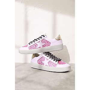 Mi.iM Alex Rubber Sole Lace-up Glitter Leather Star Sneakers (7.5, Pink)