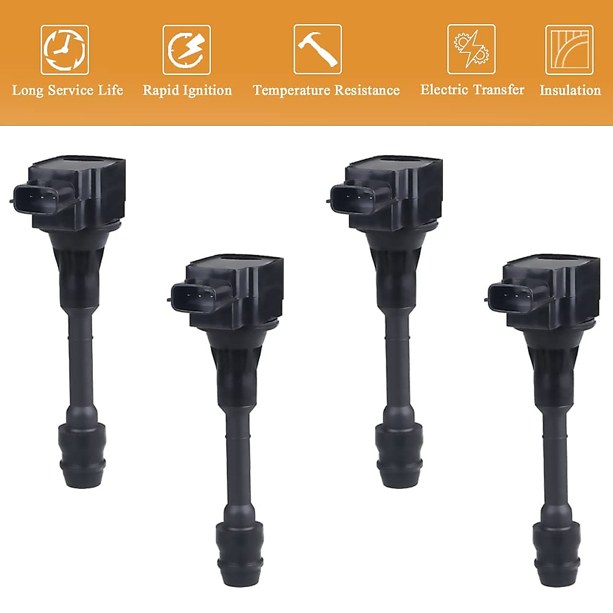 JDMON Ignition Coils Pack Compatible with Nissan Altima Sentra X-trail L4 2.5L 2002 2003 2004 2005 2006 2007 2008 Replaces 22448-8H315 22448-8H310 UF-350 C1398 Set of 4