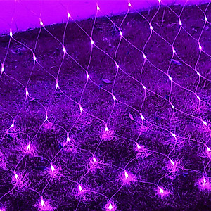 Curtain String Lights LED Fairy Net Light 8 Modes Twinkle Plug Control Timer Firefly Starry Night Lamp Halloween Christmas Tree Bushes Wall Backdrop Tapestry Decor (Purple, 6.6X9.8ft)