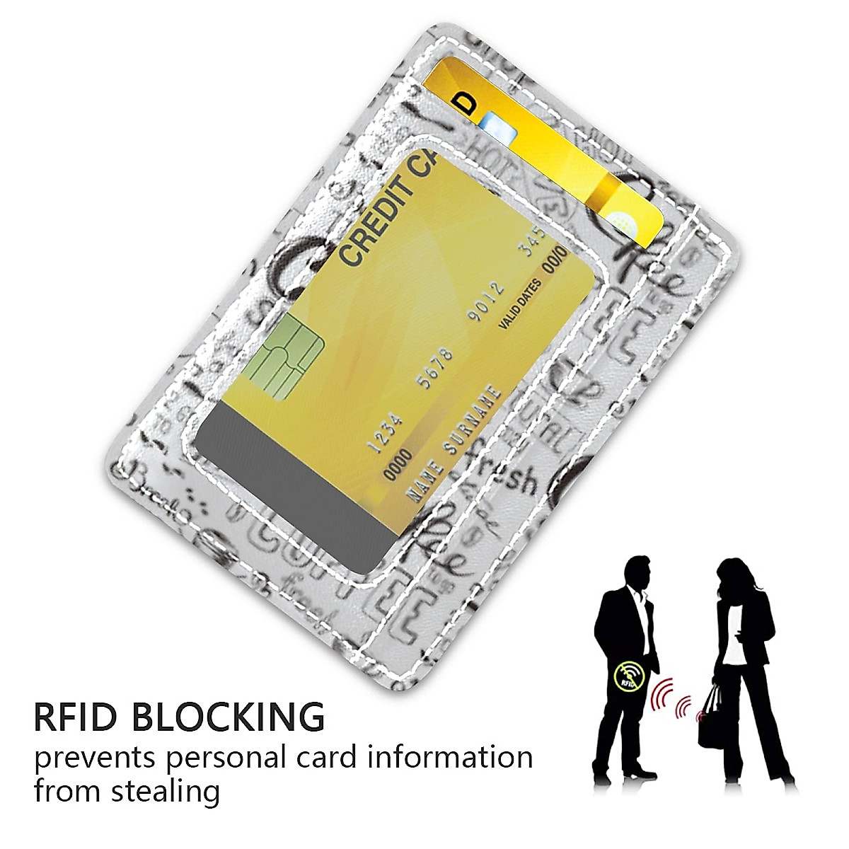 susiyo Coffee Themed Doodles Slim Minimalist Wallets Rfid Blocking Card Wallets PU Leather Front Pocket Wallets for Men and Women