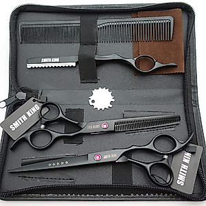 7.0 Inches Professional hair cutting thinning scissors set with razor (Black)