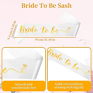 2 PCS Bride to Be Sash, Bride Headband for Wedding, Rhinestone Bridal Tiara & White Gold Bride Sash Bachelorette Party Accessories for Bridal Shower, Engagement, Wedding
