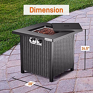 SereneLife Outdoor Propane Fire Pit Table-CSA Approved Safe 40,000 BTU Pulse Ignition Propane Gas Fire Table-28 inches-Steel Tabletop,Steel Panel