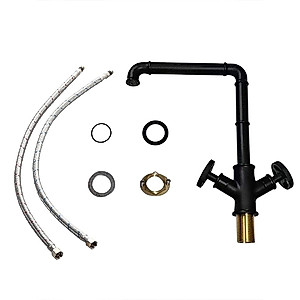 KunMai Industrial Pipe Style Single Hole Kitchen Faucet with Double Handle in Matte Black