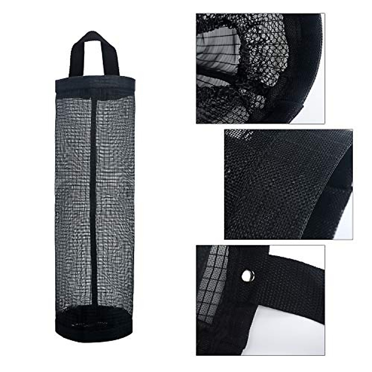 Mesh Garbage Bag Sulimy Plastic Bag Holder Dispensers 2pcs Folding Hanging Storage Bag Trash bags Holder Organizer Recycling Grocery Pocket Containers with 2 Hooks for Home and Kitchen Black