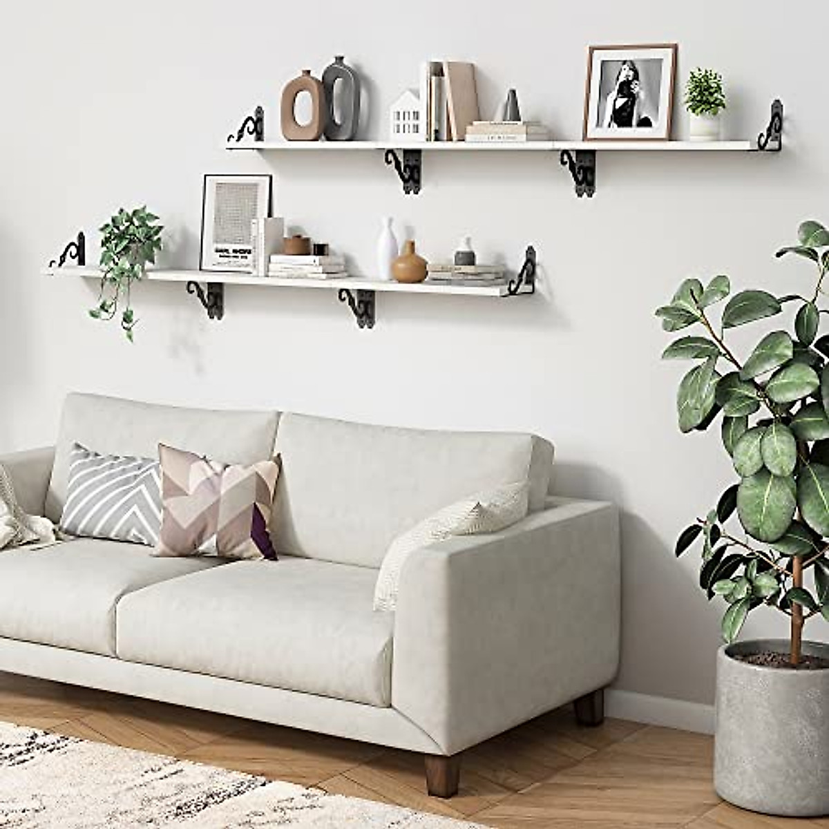 White Wall Shelves for Bedroom Aesthetic Set of 4, Wood Floating Bookshelf for Bedroom Storage, Small Wall Mounted Shelves for Women Kids Girls Room, Bathroom Organizer, Nursery Books, Office