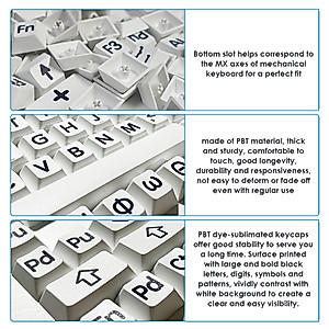 OLizee® 125 Keys Large Print Keycaps PBT Keycaps Full Set Oversized Print Letters Cherry Profile Keycap Set Gaming Keyboard Keycaps for Poor Eyesight MX Switches Mechanical Keyboard