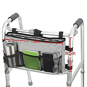 Update Walker Bag Hand Free Storage Bag Walker Attachment Handicap Basket Pouch for Rollator, Wheelchair, Folding Walkers (Grey)