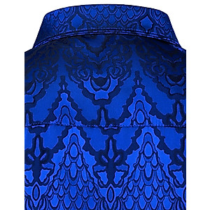 ZEROYAA Men's Hipster Slim Fit Long Sleeve Gothic Jacquard Button Up Dress Shirts for Party Prom ZLCL32-Royal Blue Large