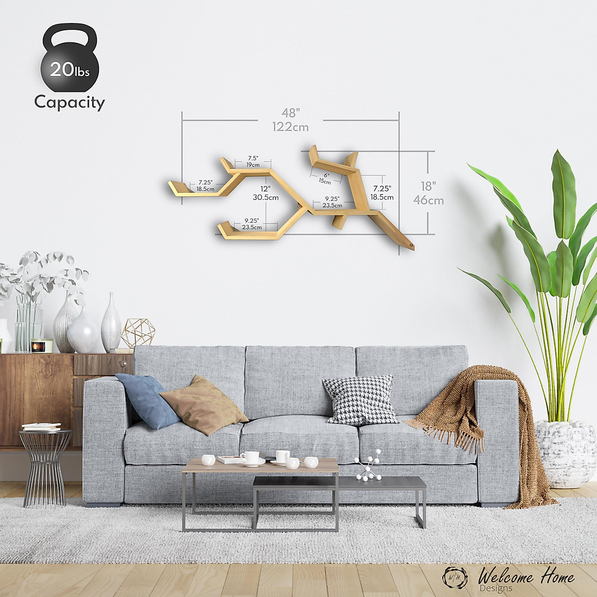 W/H Tree Branch Shelf, 18 x 48 x 7 inch, Solid Pine Wooden Shelf, Tree Bookshelf, Farmhouse Style Shelf, Nursery Shelf, Bedroom Shelf, Tree Shelf, Kids Room Shelf