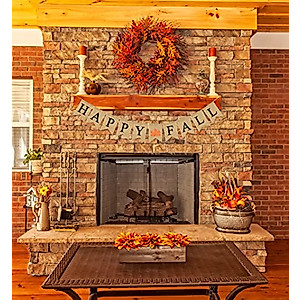 Happy Fall Burlap Banner - Assembled with Maple Leaf Design - Harvest Time & Halloween Party Decor - Thanksgiving Pre Strung Holiday Garland by Jolly Jon