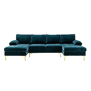 Zaboro 110" Accent Sofa, U-Shaped Sectional Sofa, Modern Upholstered Accent Sofa with Metal Legs and Padded Seat, 4-Seater Leisure Sofa Couch, for Living Room Apartment, Teal Blue