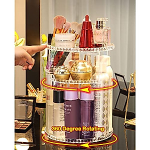 COMODID Makeup Organizer, 360 Degree Rotating Adjustable Cosmetic Storage Display Case with 8 Layers Large Capacity, Crystal Clear