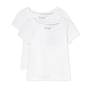 The Children's Place baby girls And Toddler Short Sleeve Basic Layering T-shirt T Shirt, White 2 Pack, 4T US