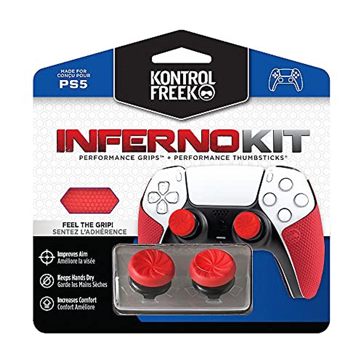 KontrolFreek FPS Freek Inferno Performance Kit for Playstation 5 Controller (PS5) | Includes Performance Thumbsticks and Performance Grips | Red