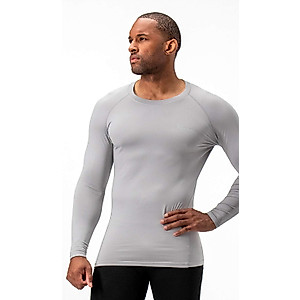 DEVOPS 2 Pack Men's Thermal Long Sleeve Compression Shirts (Large, Black/Light Grey)