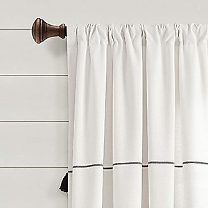 Lush Decor Farmhouse Boho Stripe Woven Tassel Yarn Dyed Cotton Window Curtain Panel Pair, 42" x 84" , Ivory & Black