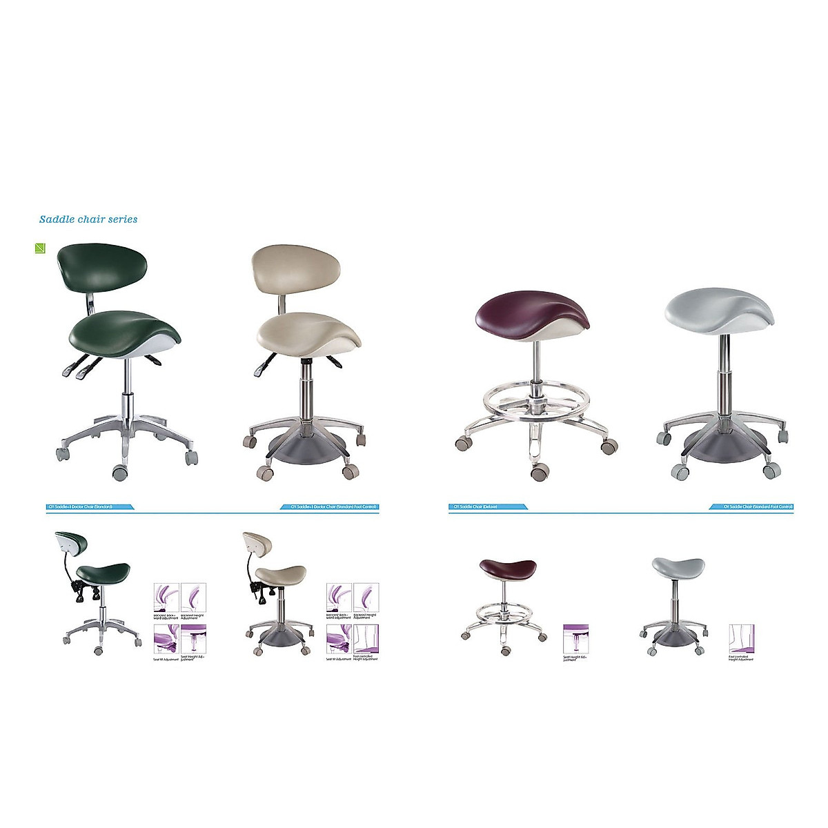 Micro Fiber Leather Standard Foot-Controlled Saddle-1 Doctor's Stool Mobile Chair