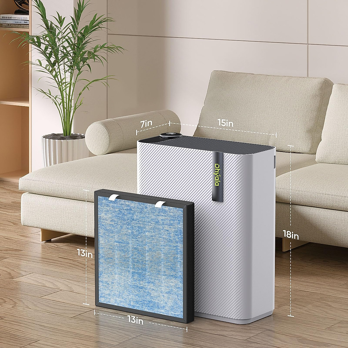 Dhyala KJ01 Air Purifier Replacement Filter, 3-in-1 H13 Grade True HEPA Filter for Dust Pollen Lint Pet Dander Smoke, 1 Pack, White