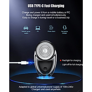 Electric Shaver One-Button Use Electric Razor for Men Rotary Portable Mini Shaver Pocket Size, Rechargeable, Wet&Dry, IPX6 Waterproof, Travel, Home, Office, Car (Black)