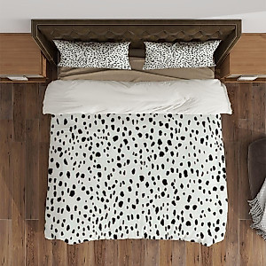 LKODZFABU Duvet Cover King Size Animal Print Seamless Irregular Ink Spots White Dalmatian Comforter Duvet Cover Set with Zipper Soft & Breathable Bedding Sets for Kids Adults Home Decor