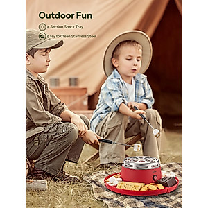 S'mores Maker Tabletop Indoor, Reemix Flameless Electric Marshmallow Roaster with 4 Detachable Trays & 6 Roasting Forks, Date Night Fun Kids Family Activity, Red