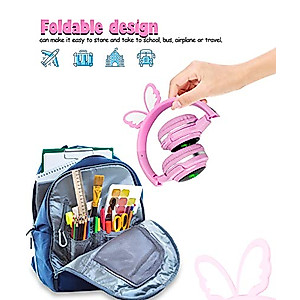 Wireless Headphones for Boys,Girls,Women,Kids,Teens Pink Bluetooth Headset for Smartphones/iPhone/iPad/Laptop/PC/TV Children Over Ear Gaming Headset with Mic&LED Light&Foldable (Angel Wings Pink)