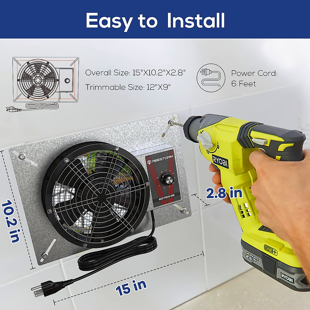 Abestorm 540CFM IP-55 Rated Crawlspace Ventilation Fan with Humidistat & Thermostat, 8.7inch Basement Vent Fans with Isolation Mesh, Ventilator Fan for Crawl Space Basement Garage Attic Grow Tent