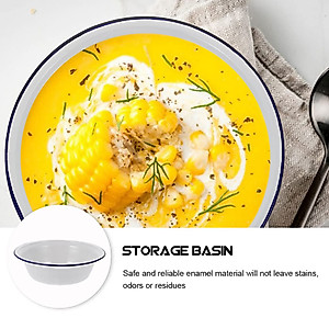 DOITOOL Vintage Enameled Basin 20cm Enamelware Mixing Bowl Shabby Chic Fruit Bowl Dough Bowl Washing Basin Rice Soup Bowl for Home Kitchen White