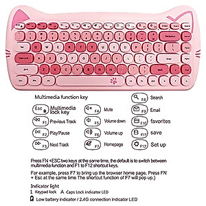 Attoe Wireless Mouse and Keyboard, Cute Cat Keyboard Mouse Combo for Girl Gift,2.4G Cordless Computer Mice with USB Receiver for Laptop PC MAC (Cherry Blossom Pink)…