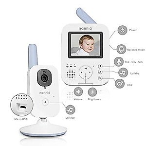 nannio Baby Monitor Hero2 Video Baby Monitors with Camera and Audio, Two-Way Talk, Auto Night Vision, Voice Activation, 5 Lullabies, 985ft Range, Long Battery Life, Baby Gifts, 2 Years Warranty