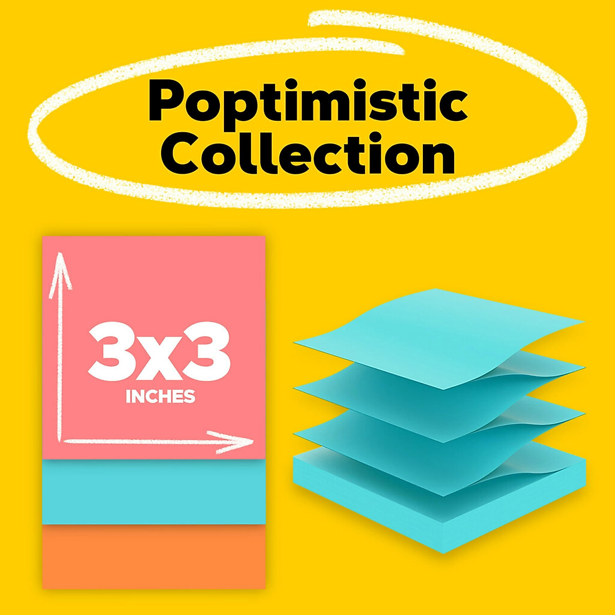 Post-it Pop-up Notes, 3x3 in, 18 Pads, America's #1 Favorite Sticky Notes, Poptimistic Collection, Bright Colors (Pink, Orange, Blue), Clean Removal, Recyclable (R330-18CTCP)