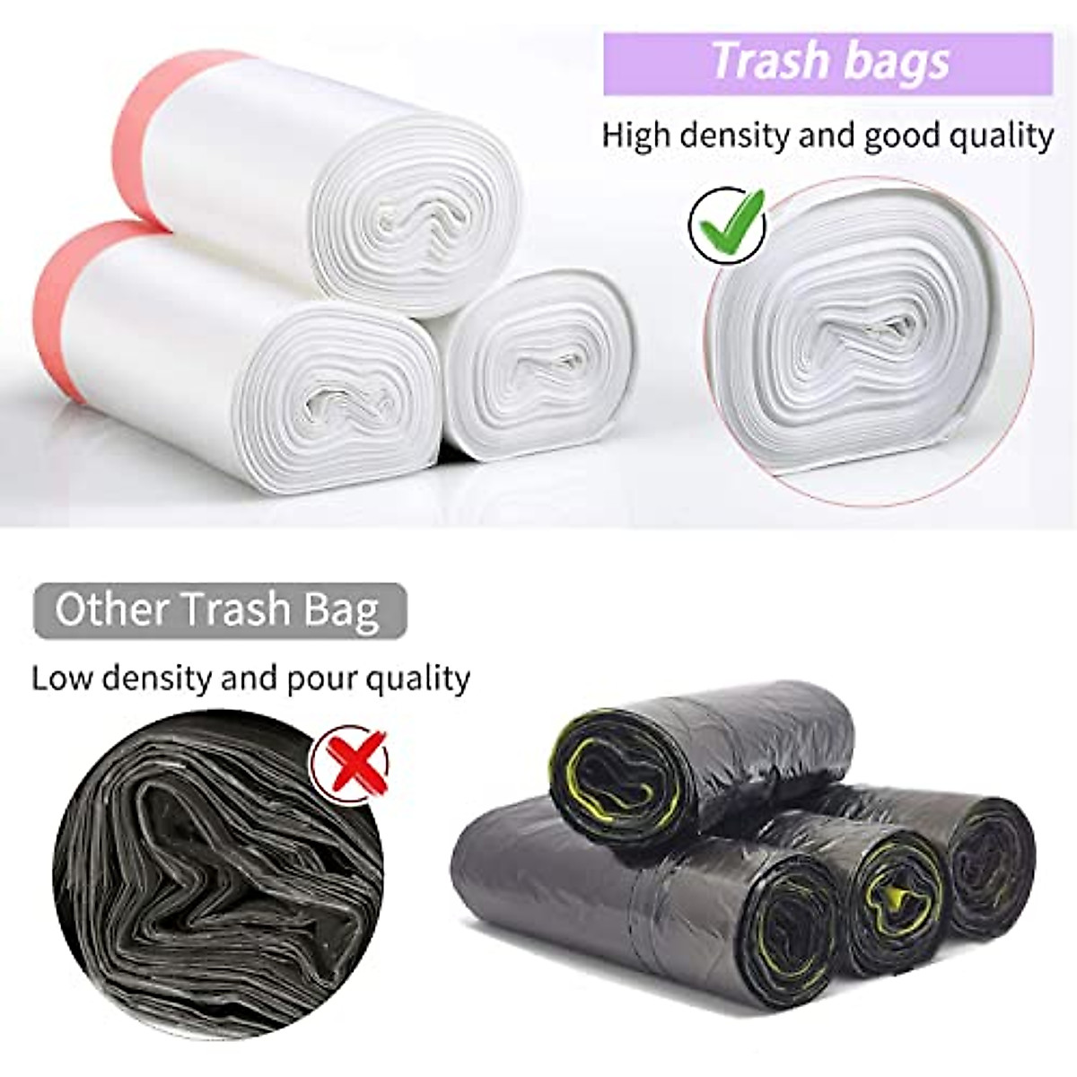 Small Trash Bag - 2.6 Drawstring Garbage Bags Bathroom Trash can Liners 10 Liters for Bedroom Bathroom Office Home 60 Counts