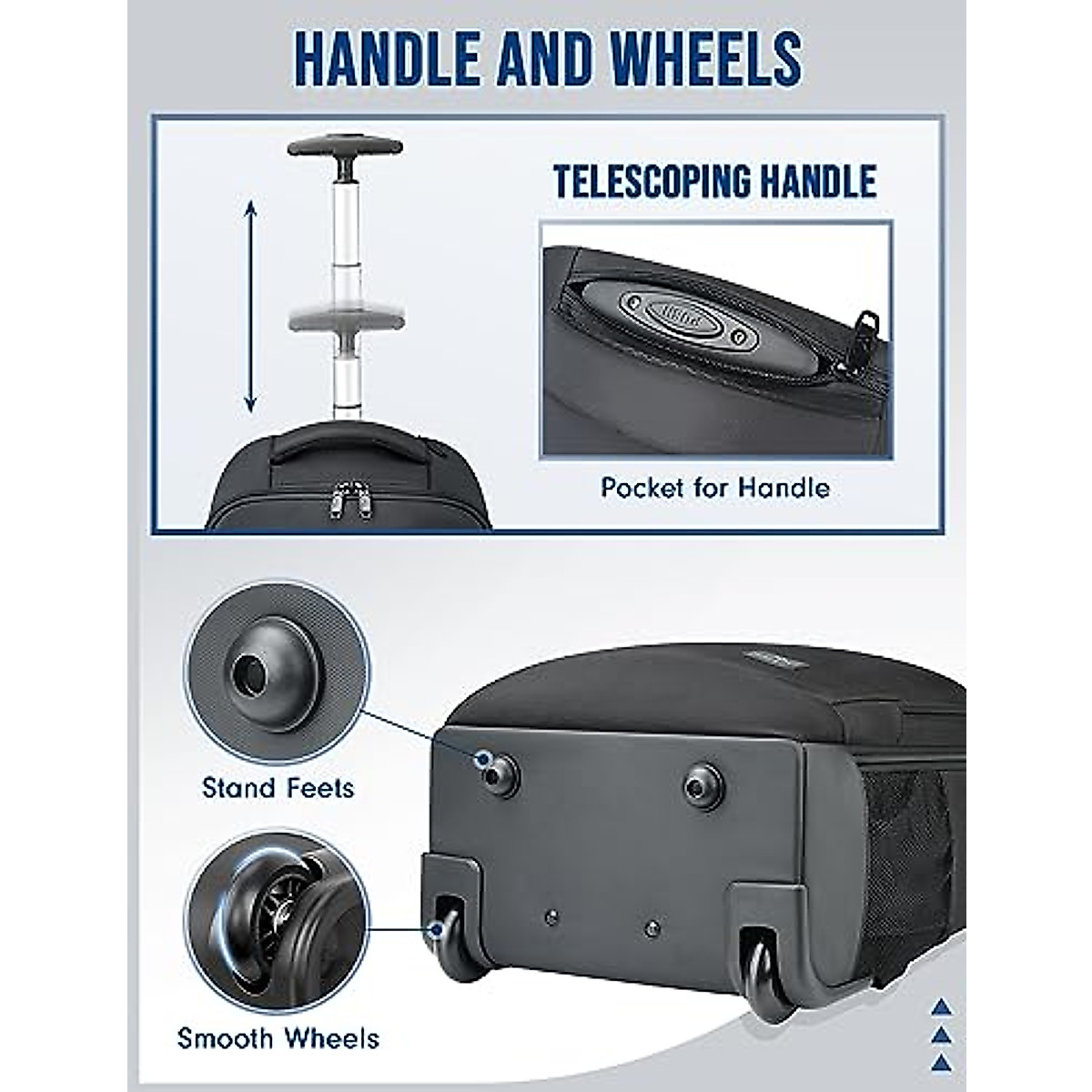 MATEIN 17 inch Rolling Backpack, Travel Laptop Backpack for Men Women, Large Wheeled Backpack Water Resistant Carry on Roller Bag Airline Approved, Business Luggage Suitcase, Traveler Gifts, Black