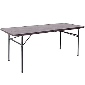 Flash Furniture Elijah 6-Foot Bi-Fold Brown Wood Grain Plastic Folding Table with Carrying Handle