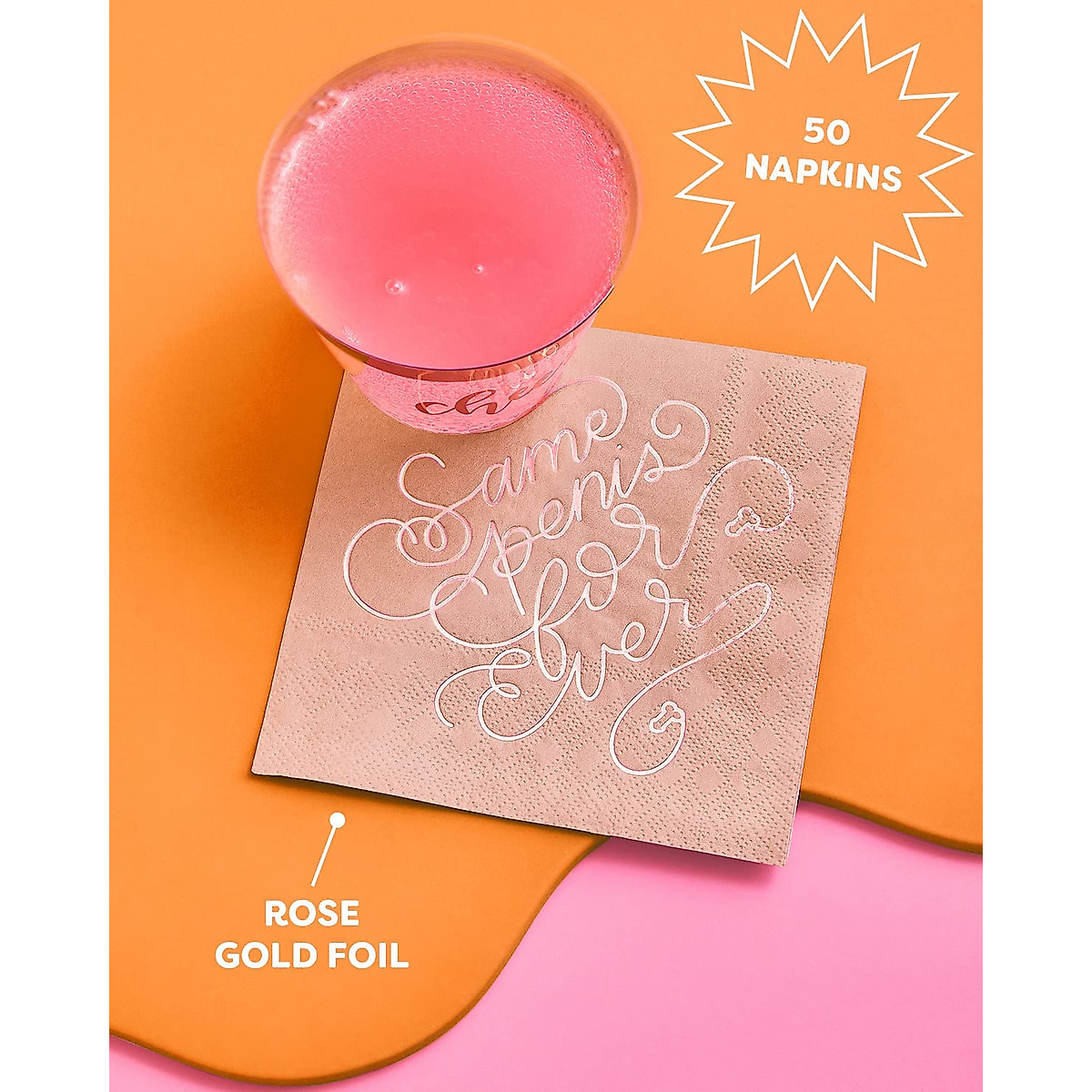 xo, Fetti Bachelorette Party Napkins - 50 count | Rose Gold 3-ply Cocktail Napkins 5x5, Bach Party Decorations, Bridal Shower Gift