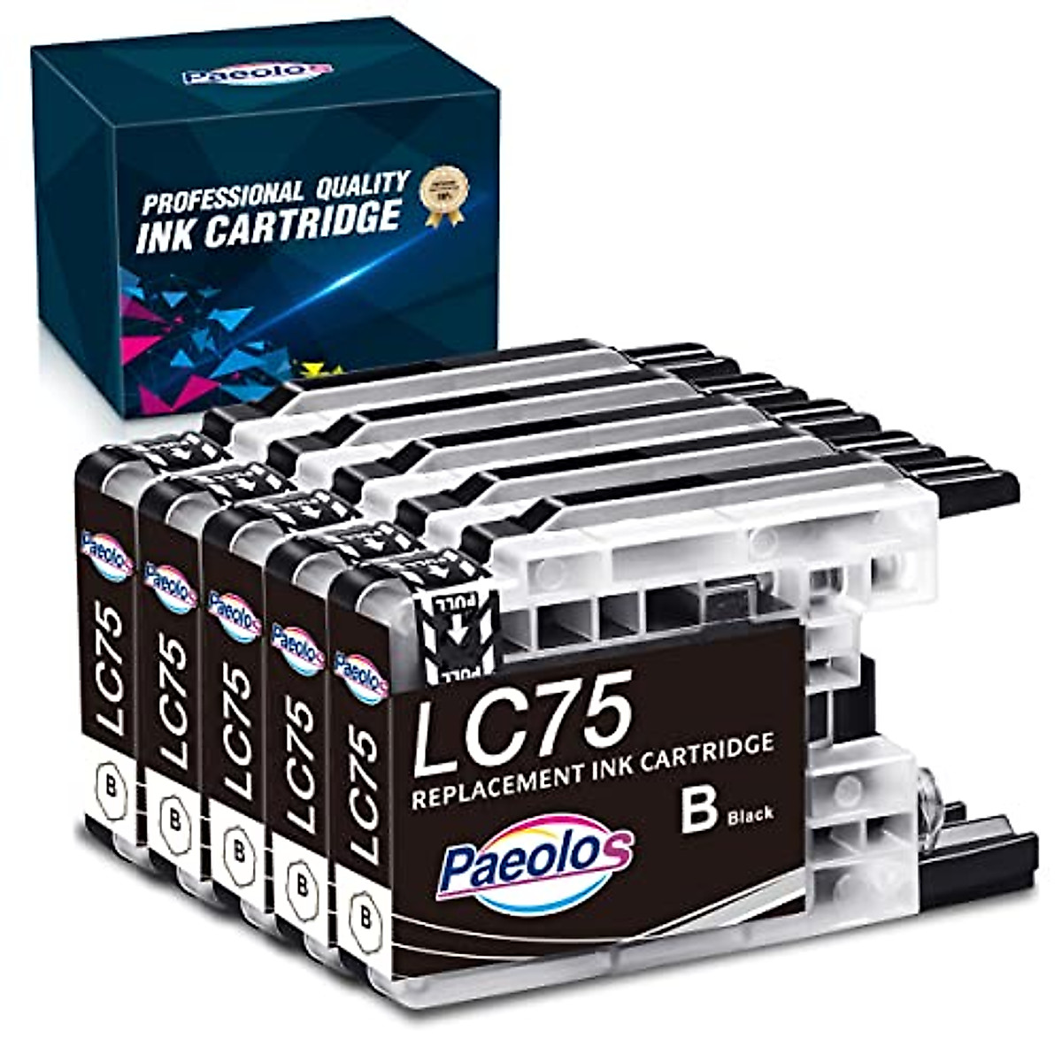 Paeolos Compatible Ink Cartridges Replacement for Brother LC75 Work with MFC-J6510DW MFC-J6710DW MFC-J6910DW MFC-J280W, 5 Packs (5 Black)